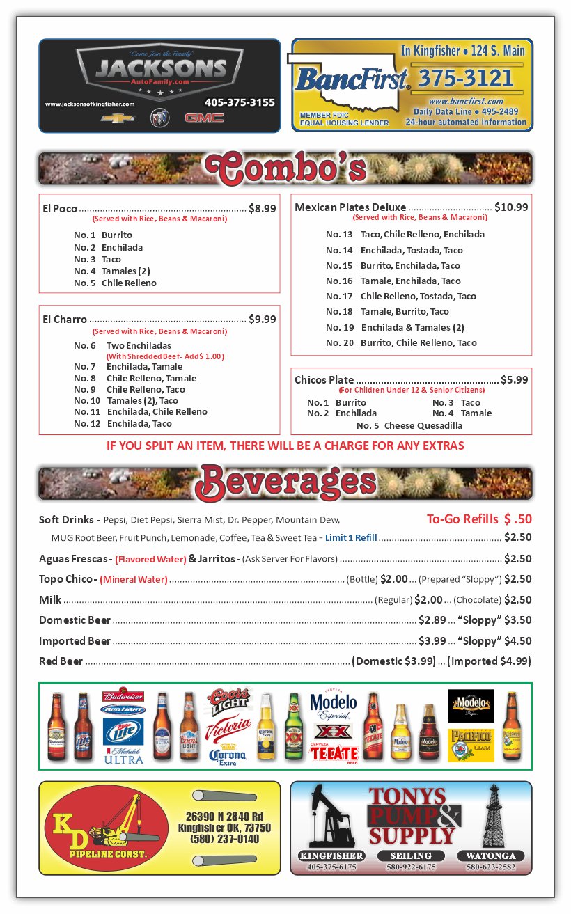 Online Menu - El Charro